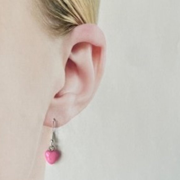 Jewelry | Mini Pink Heart Dangle Earrings Handmade With Paper Mache ...